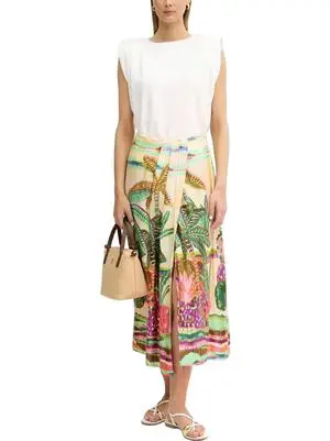 LOLA CASADEMUNT Tropical Print Pleated Midi Skirt - Neutrals