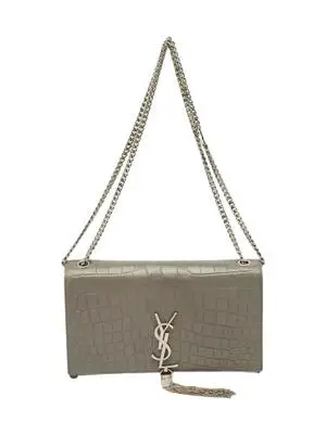 Saint Laurent Medium Kate Tassel Croc-embossed Shoulder Bag - Grey