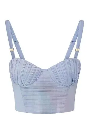Elisabetta Franchi Striped Sweetheart Neck Top - Blue