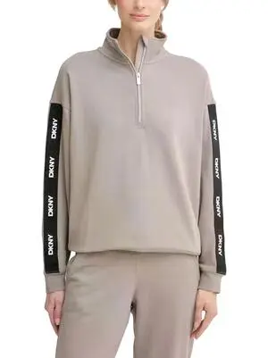 Dkny Logo Tape Quarter-zip Sweatshirt - Neutrals