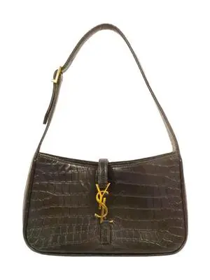 Saint Laurent Le 5 À 7 Croc-effect Shoulder Bag - Black