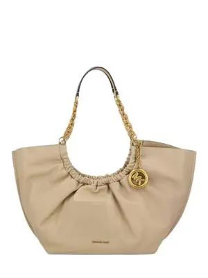 Michael Kors Ruched Tote Bag With Logo Charm - Neutrals