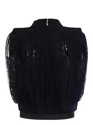 Fabiana Filippi High Neck Sleeveless Fringe Top - Blue