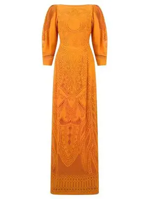 Alberta Ferretti Lace-detail Long-sleeve Maxi Dress - Orange