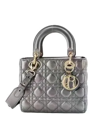 Dior Lady Bag Metallic Cannage Quilt Leather Shoulder Bag - Silver
