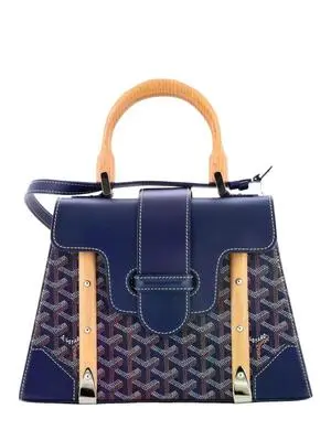 Goyard Saigon Top Handle Bag In Coated Canvas And Leather Pm Satchel - Blue