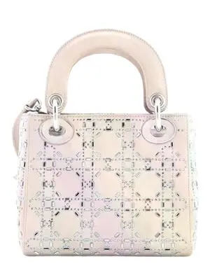 Dior Christian Dior Lady Dior Bag Crystal Embellished Cannage Quilt Satin Mini Satchel Neutrals