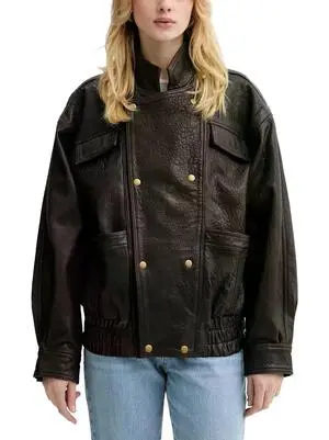 Bardot Double-breasted Leather Jacket - Brown