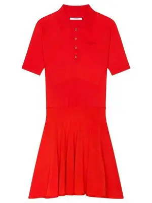 Givenchy Polo Collar Pleated Knit Dress - Red