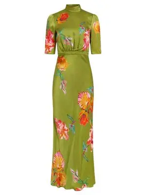 Saloni Maxi Adele-b Floral Print Dress - Green