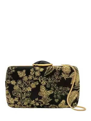 Oscar De La Renta Butterfly Embroidered O Minaudière Clutch Bag - Black