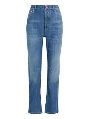 Brunello Cucinelli Highrise Straightleg Jeans - Mid Denim