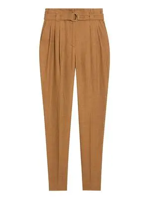 Another Tomorrow Linen-blend Twill Tapered Pants - Camel