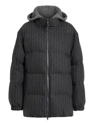 BRUNELLO CUCINELLI Quilted Pinstriped Woolblend Hooded Down Coat
