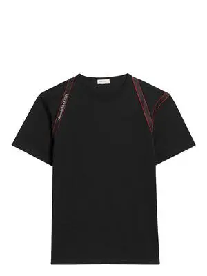 Alexander McQueen Webbingtrimmed Cottonjersey Tshirt - Black