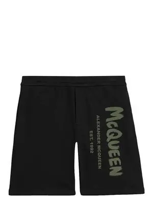 Alexander McQueen Logo Print French Cotton Terry Shorts - Black