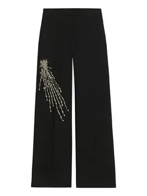 Alexander McQueen Embellished Grain De Poudre Wool Wide-leg Pants - Black