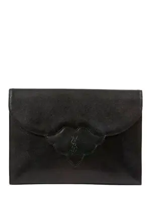 Saint Laurent Logo Embossed Clutch Bag - Black