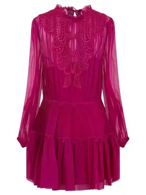 Alberta Ferretti Lace-trimmed Pleated Mini Dress - Pink
