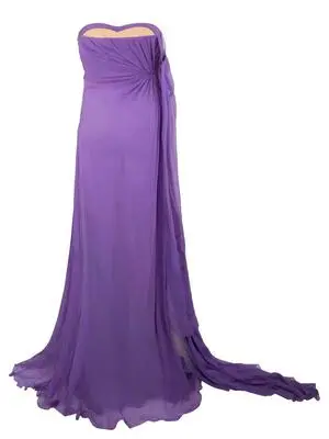 Alberta Ferretti Draped Strapless Maxi Dress - Purple