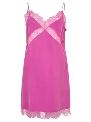 Alberta Ferretti Lace Trim Silk Mini Dress - Pink