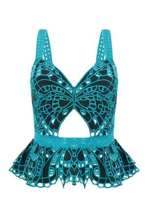 Alberta Ferretti Butterfly-pattern Peplum Blouse - Black