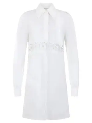 Alberta Ferretti Lace-panel Pintuck-detail Mini Dress - White