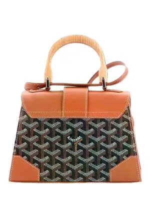 Goyard Structured Saigon Top Handle Bag Coated Canvas With Leather Mini Satchel - Brown