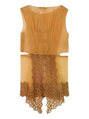 Alberta Ferretti Sleeveless Pleated Blouse With Lace Hem - Neutrals