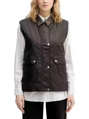 Sisley Sleeveless Gilet With Leopard-print Collar - Brown