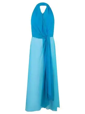 Alberta Ferretti Halterneck Silk Party Dress - Blue