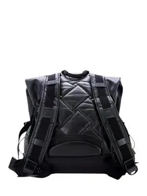 Bottega Veneta Fold Over Leather Backpack With Perforated Detail - Black