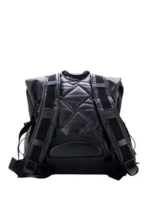 Bottega Veneta Fold Over Leather Backpack With Perforated Detail - Black