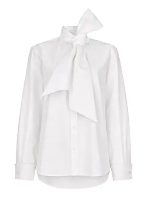 Saint Laurent Lavallière Collar Poplin Shirt - White