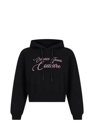 Versace Cropped Logo Hoodie - Black