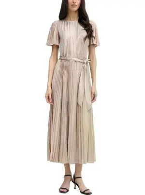 Joseph Ribkoff Pleated Belted Midi Dress - Neutrals