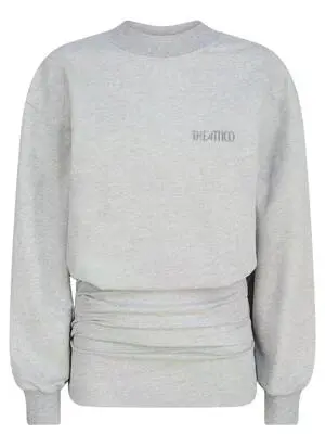 Attico Logo Embroidered Ruched Jersey Dress - Grey