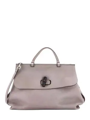 Gucci Bamboo Daily Top Handle Bag Leather Large Satchel - Grey
