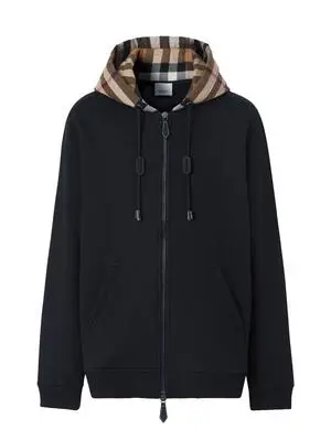 Burberry Checked Hooded Zip-up Sweatshirt - Nero