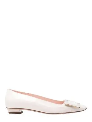 ROGER VIVIER Belle Vivier Patent Leather Ballet Flats With Gold-tone Buckle - White