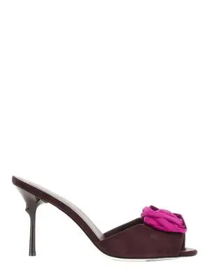 ROGER VIVIER Epine Rose Leather Mules - Brown