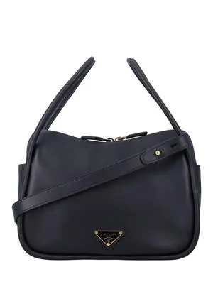 Prada PRADA Calf Leather Handbag With Enamel Triangle Logo Nero