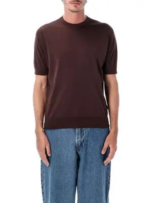 John Smedley John Smedley Kempton Essential Cotton T-Shirt With Crew Neck, Ribbed Trims & Regular Fit Raisin