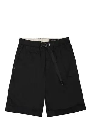 WHITE SAND Belted Cotton Blend Shorts - Black