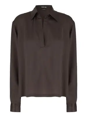 TOM FORD Silk Satin Polo Shirt - Brown