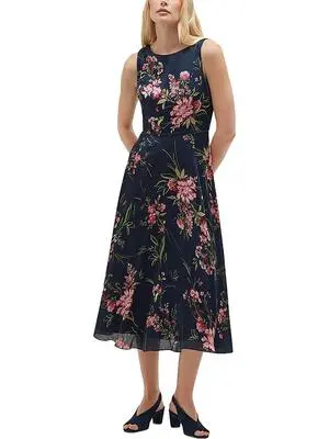 HOBBS LONDON Petites Carly Textured Satin Dress - Midnight Multi