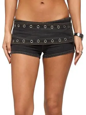 EDIKTED Gabrielle Grommet Wrap Denim Shorts - Black