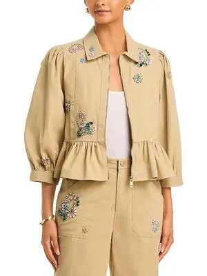 Cinq À Sept Rhinestone Paisley Daphne Jacket - Khaki