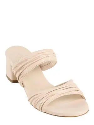 ELIZEE Elizée Sophia Leather Ruched Strap Block Heel Mules Ivory