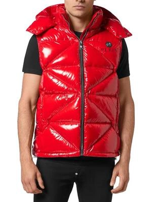 Philipp Plein Sleeveless Quilted Puffer Jacket With Hood - Red